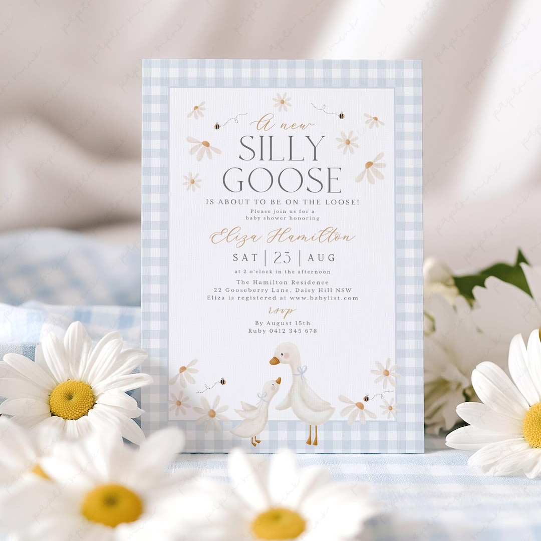 Silly Goose Baby Shower Invitation Boy, Blue Baby Shower Invite ...