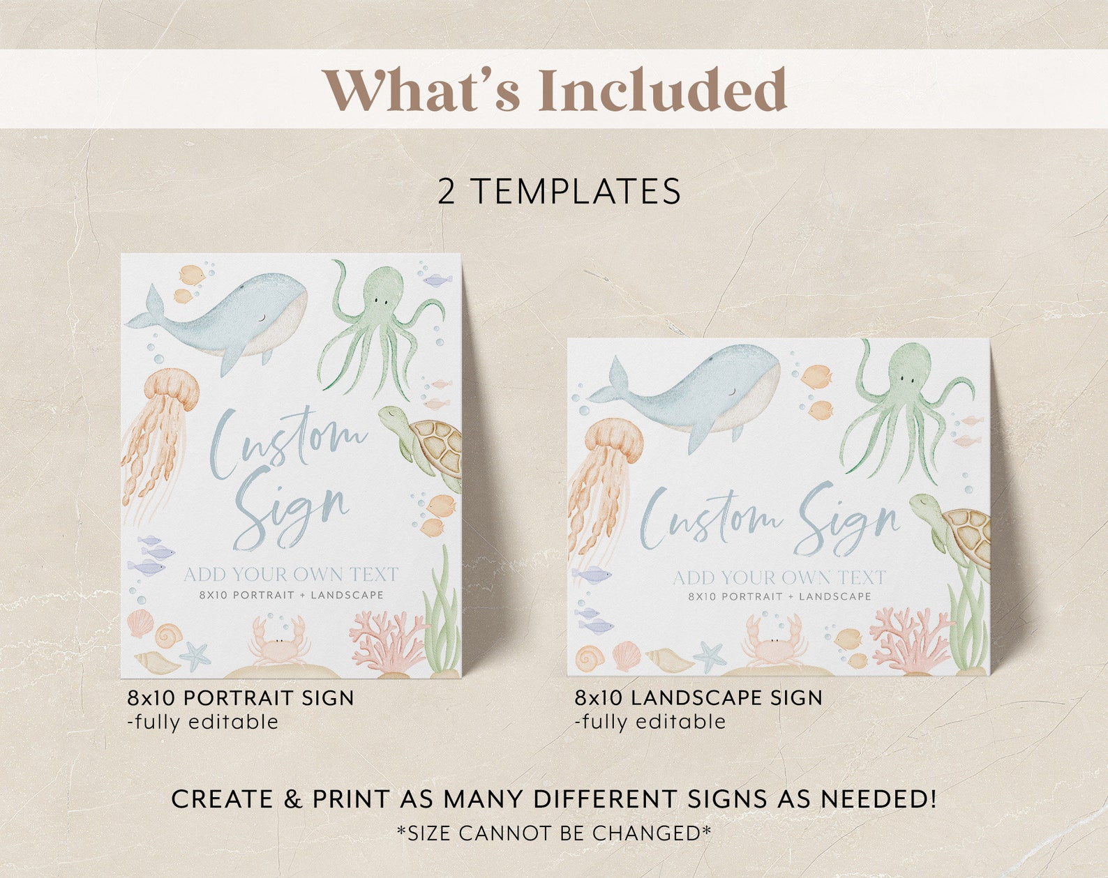 Under the Sea Custom Signs Printable, Oneder the Sea Editable Sign 8x10 ...