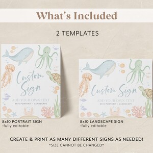 Under the Sea Custom Signs Printable, Oneder the Sea Editable Sign 8x10 ...