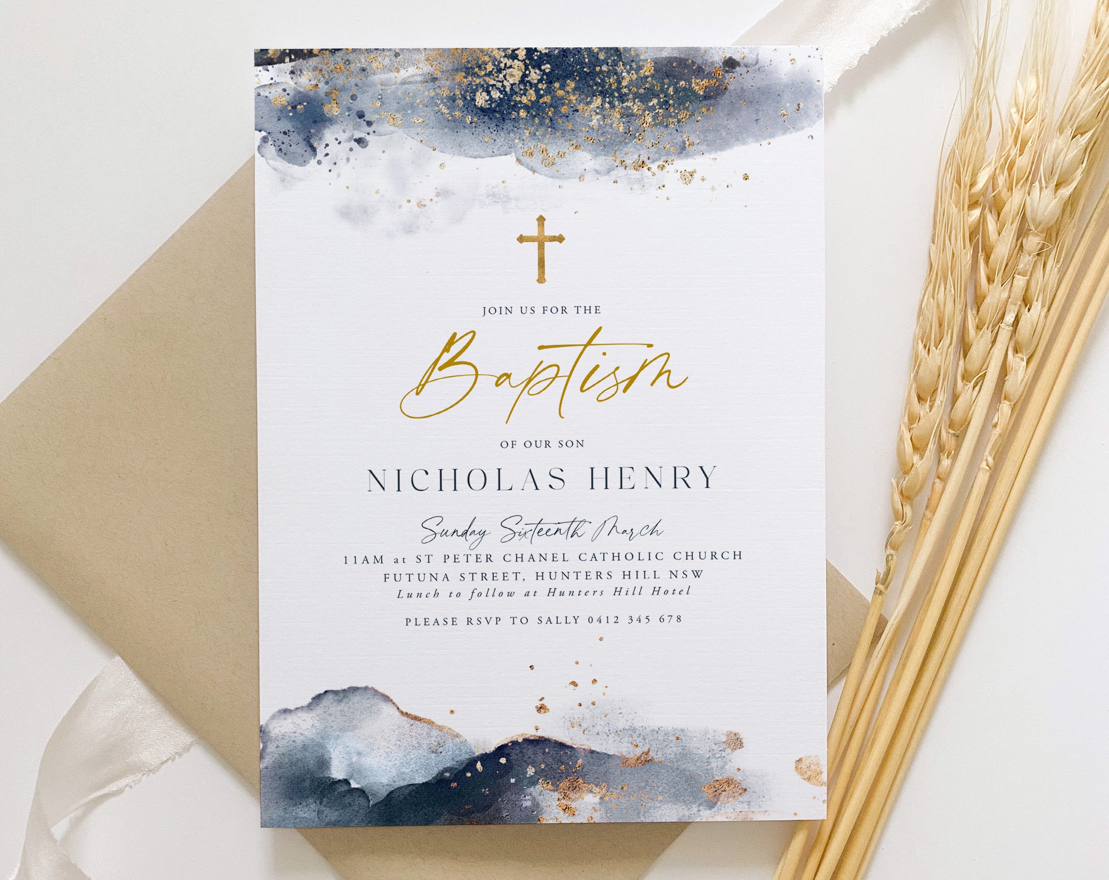 Baptism Boy Invitation Christening Invitation Template Navy | Etsy