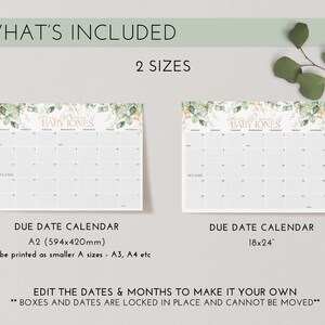 Baby Shower Due Date Calendar, Greenery Baby Birth Date Sign, Guess the ...