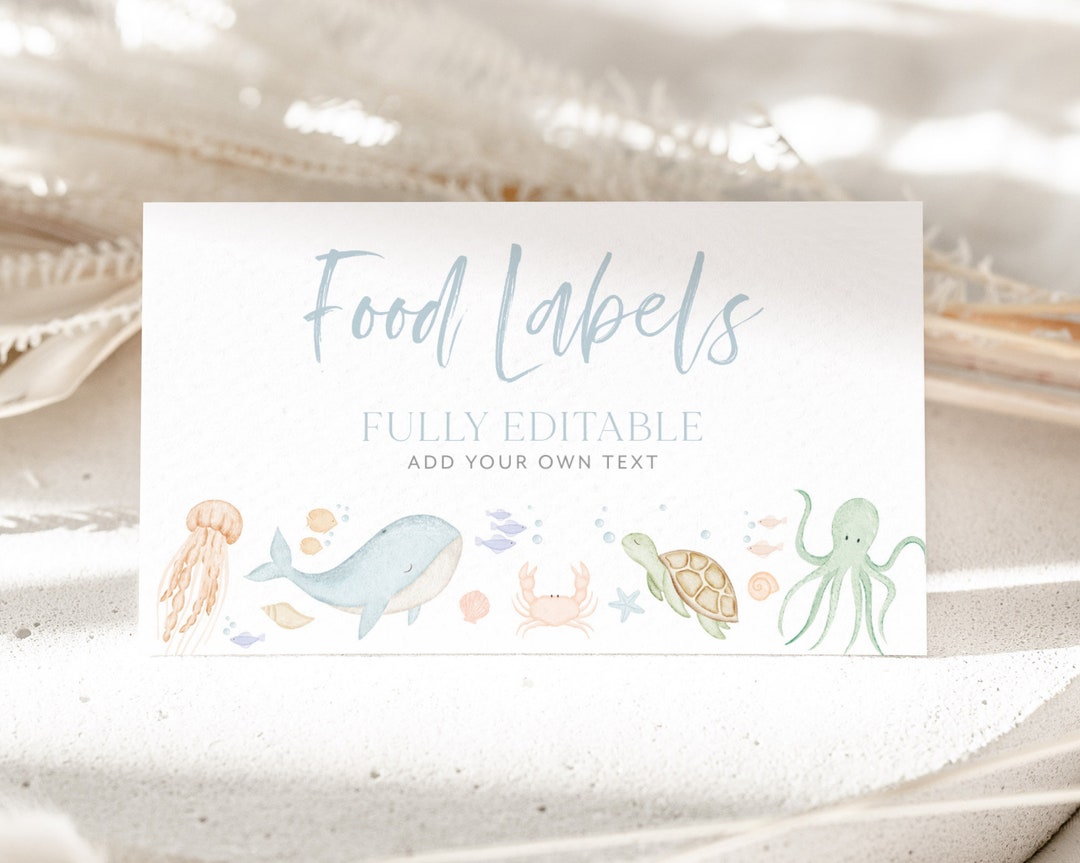 Under the Sea Food Labels, Oneder the Sea Food Tent Cards, Folded Food ...