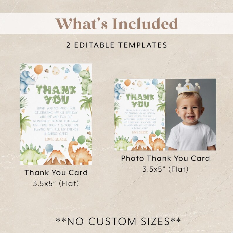 Dinosaur Thank You Card Template, Printable Thank You Card, Dinosaur ...
