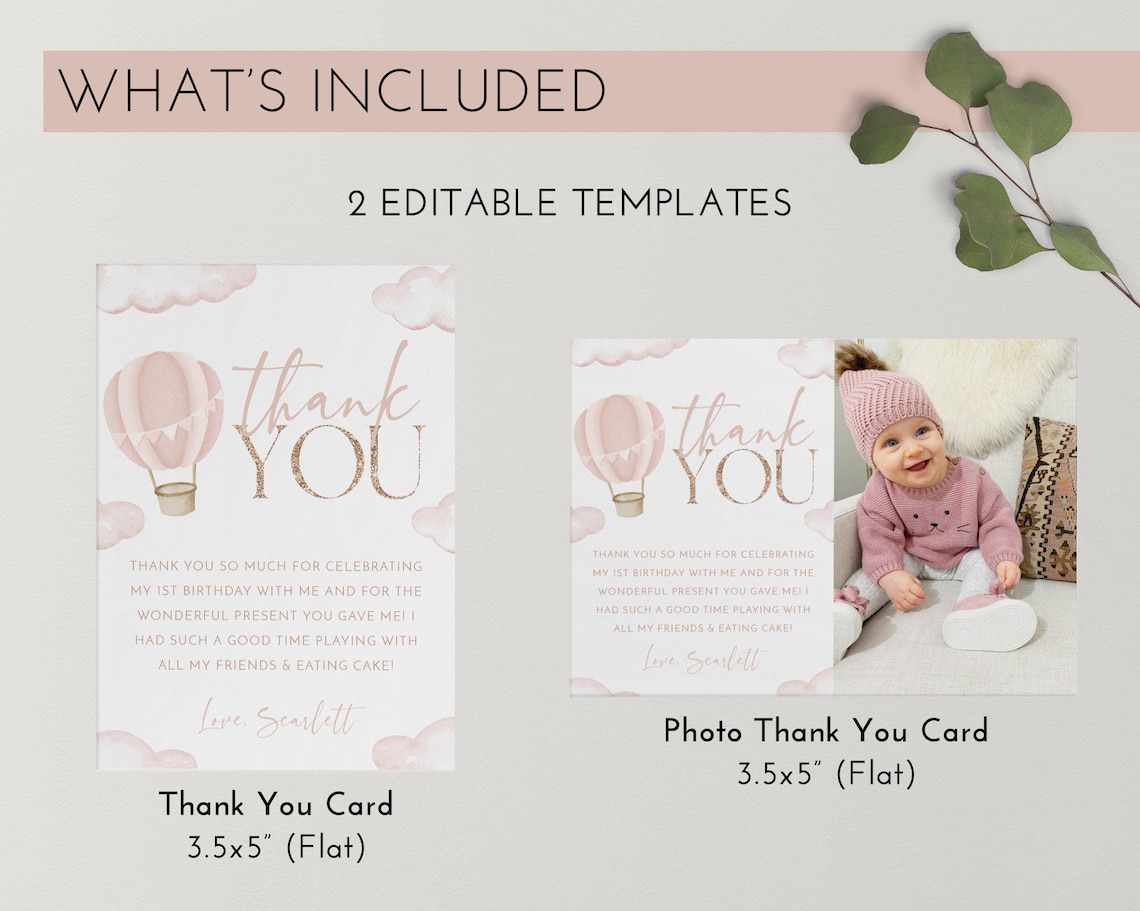 Birthday Thank You Card Template, Printable Thank You Card, Thank You ...