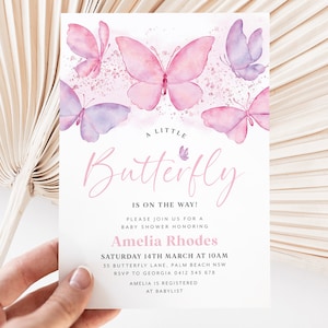Butterfly Baby Shower Invitation, Pink Butterfly Invitation Template ...