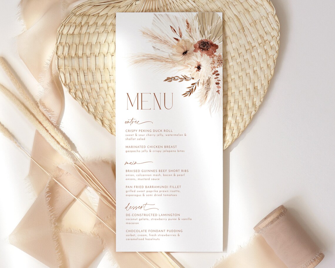 Boho Menu Template Printable Bridal Shower Menu Boho Floral - Etsy
