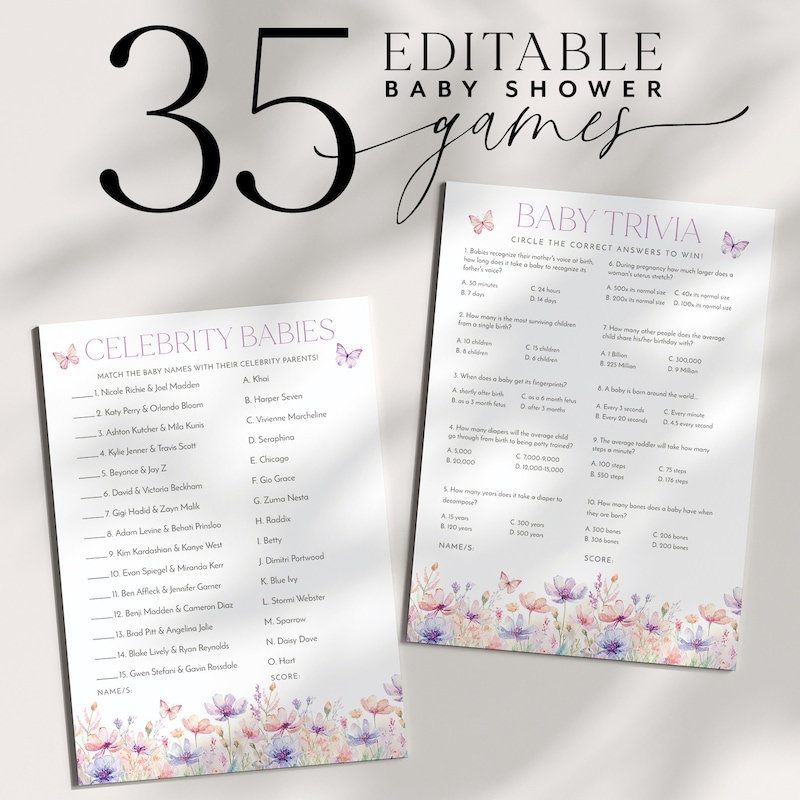 Butterflies and Flowers Baby Shower Games - Etsy