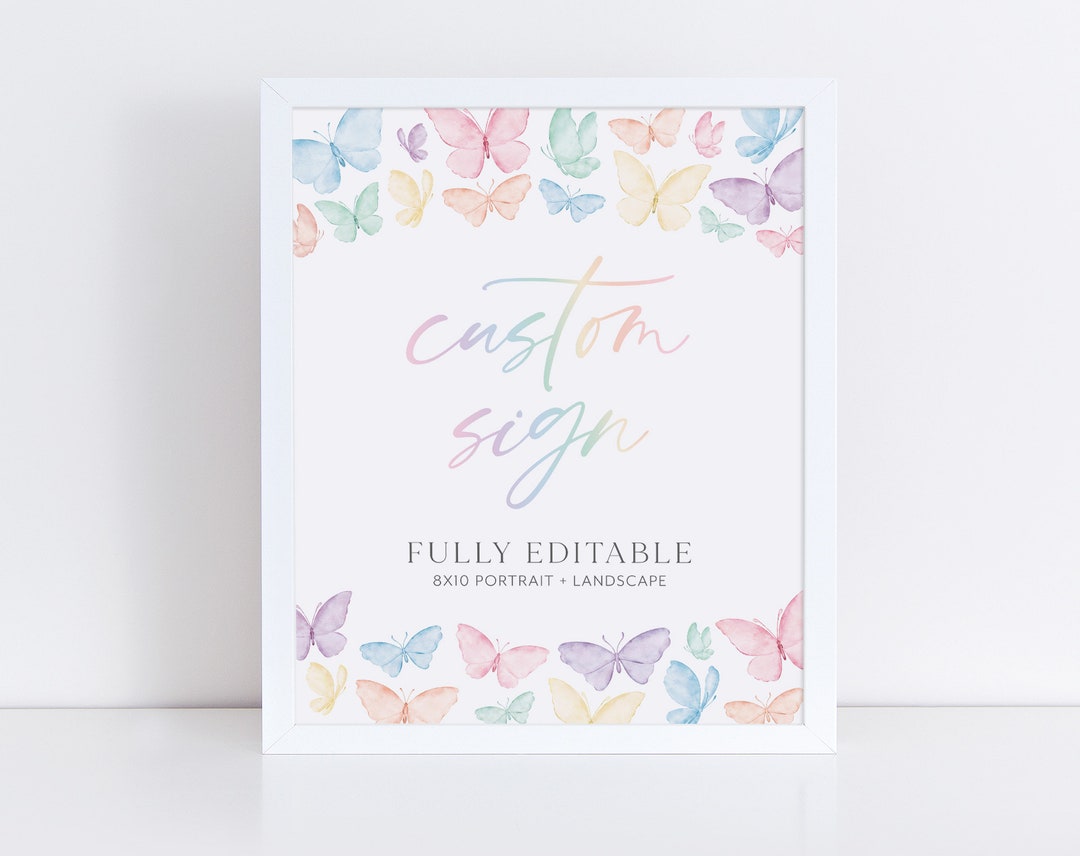 Rainbow Butterfly Editable Sign, Custom 8x10 Sign, Sign 8x10, Custom ...