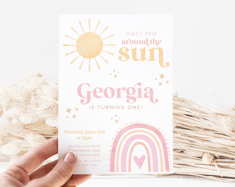 First Trip Around the Sun Birthday Invitation Template Girls - Etsy
