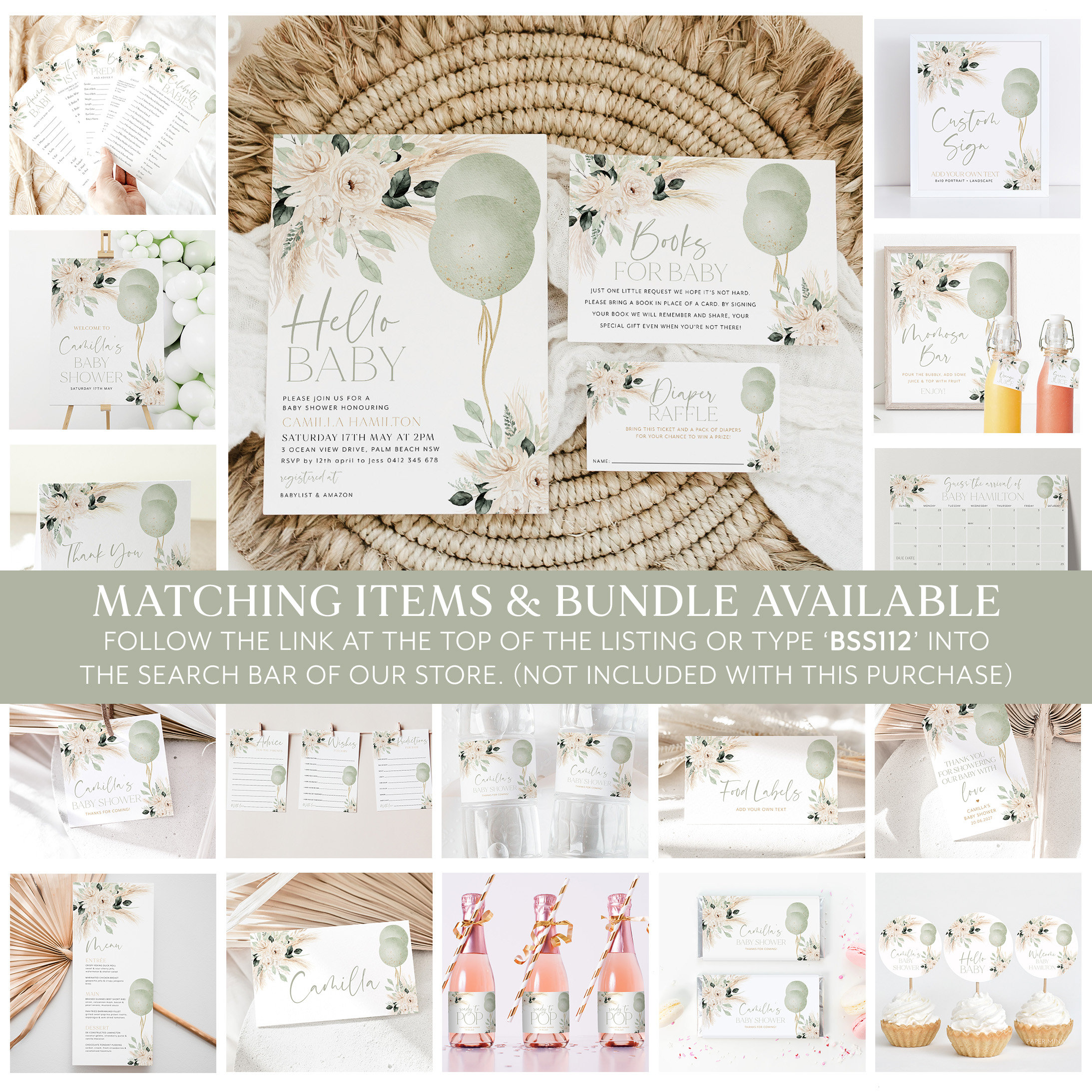 Sage Baby Shower Food Labels, Greenery Food Label Card, Food Tent Card ...