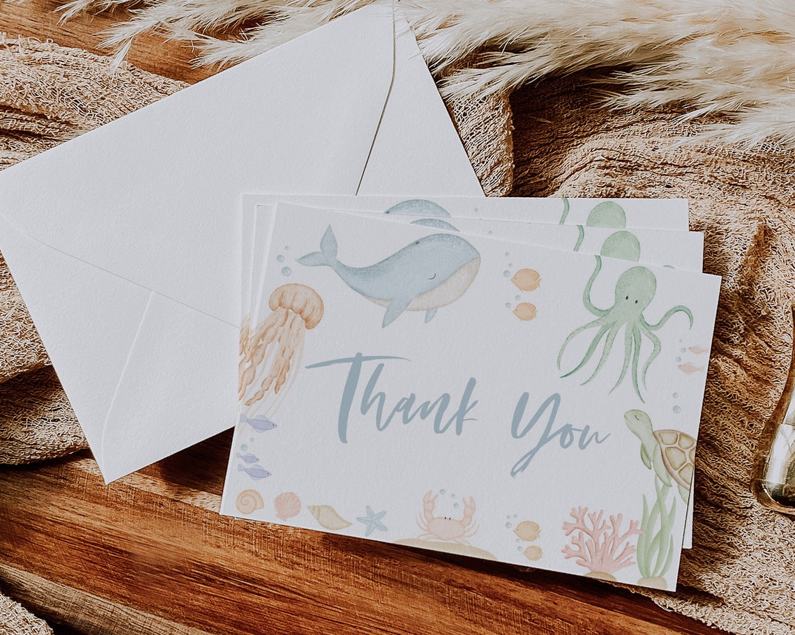 Under the Sea Thank You Card Template, Printable Thank You Card, Ocean ...