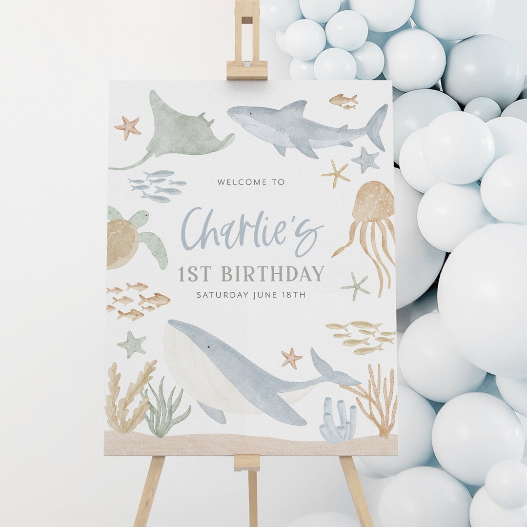 Under the Sea Welcome Sign Printable, Oneder the Sea 1st Birthday ...