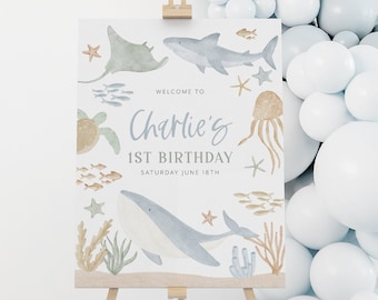 Editable Oneder the Sea Welcome Sign, 1st Birthday Poster, Ocean ...