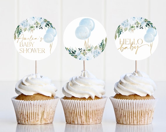 Cupcake Toppers Boy Blue Baby Shower Cupcake Toppers - Etsy