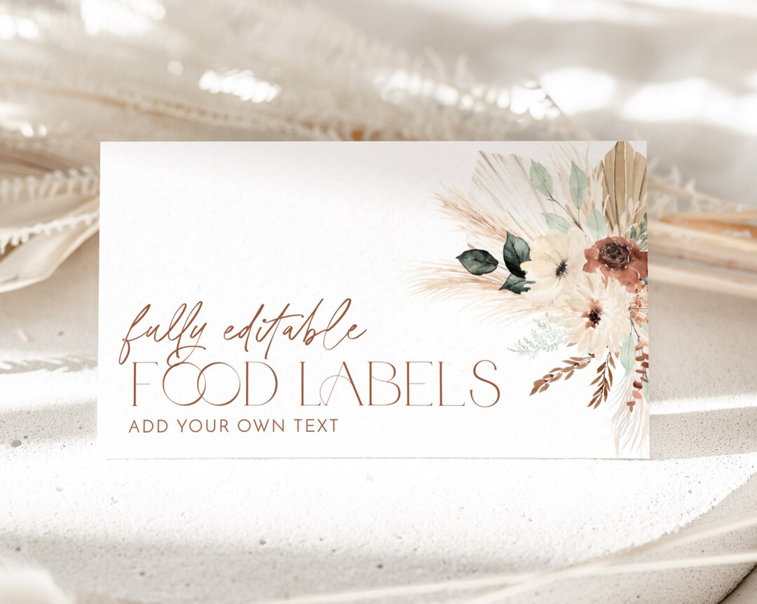 Boho Bridal Shower Food Labels, Boho Food Label Card, Food Tent Cards ...