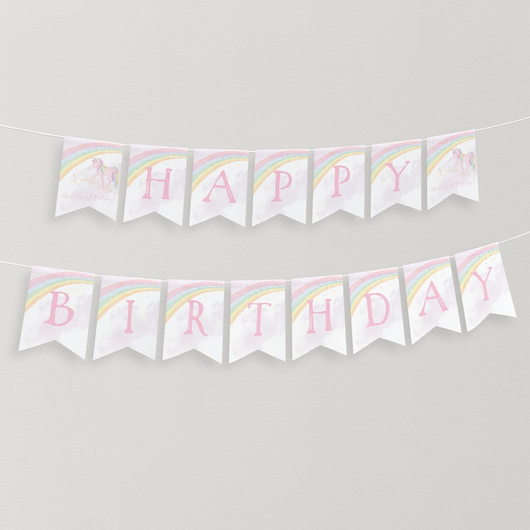 Unicorn Birthday Banner Printable, Happy Birthday Banner, 1st Birthday ...
