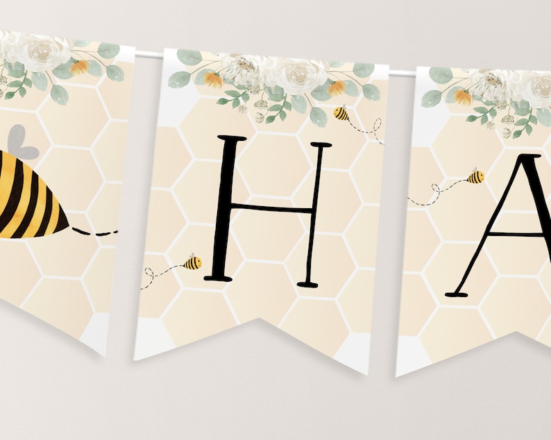 Happy Bee Day Banner Printable, Happy 1st Birthday Banner, Bee First ...