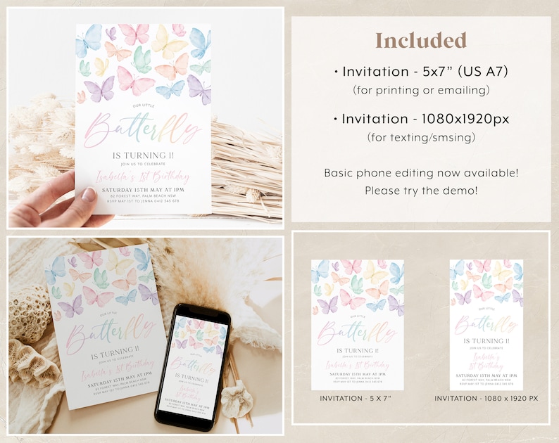 Rainbow Butterfly Birthday Invitation Bundle Pastel Butterfly - Etsy