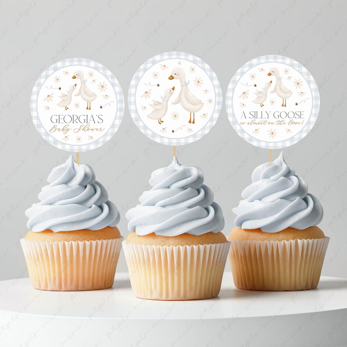 Silly Goose Cupcake Toppers: Blue Baby Shower, Editable (PDF Template ...