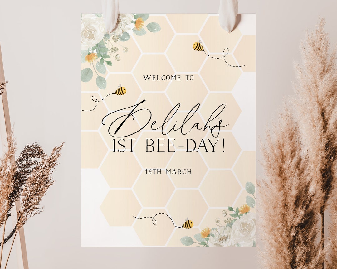 1st Birthday Welcome Sign, First Bee Day Welcome Sign, Baby First ...