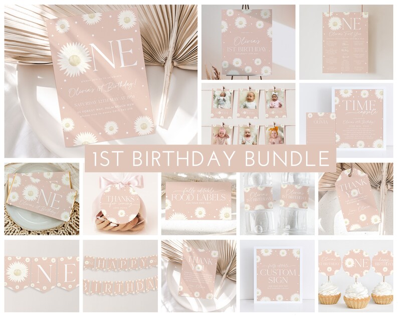 Daisy 1st Birthday Invitation Bundle, Daisy Flower First Birthday ...