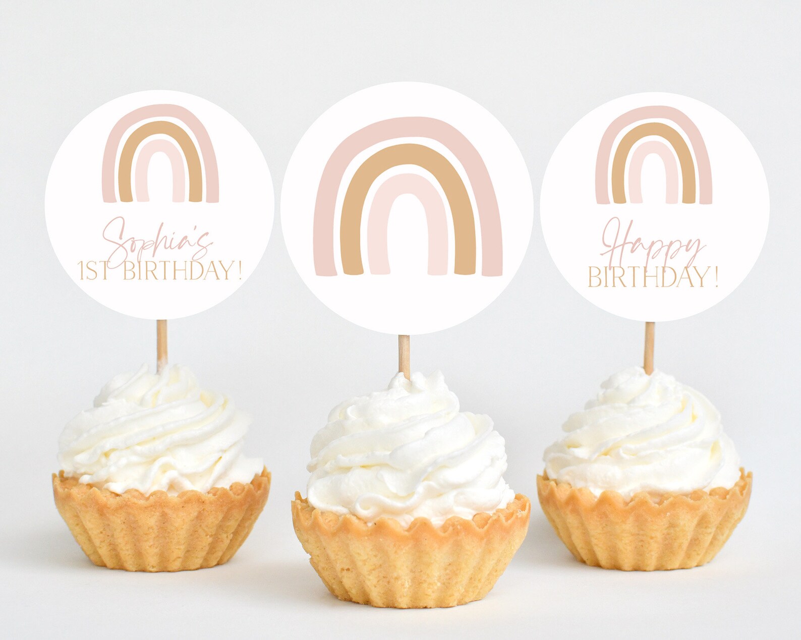 Rainbow Cupcake Toppers Printable Cupcake Topper Pink | Etsy