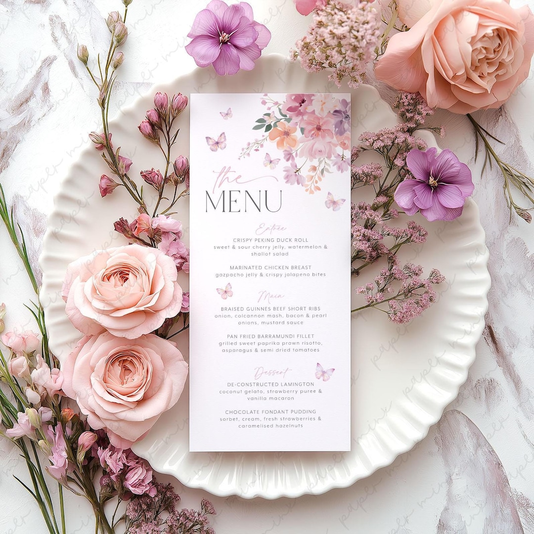 Baby in Bloom Menu Template, Printable Butterfly Baby Shower Menu ...