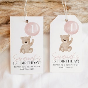 Bear Favour Tags, Birthday Thank You Tags, Beary 1st Birthday Favor Tag ...