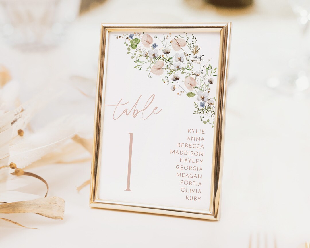 Floral Table Numbers, Bridal Shower Table Numbers, Wildflower Table ...