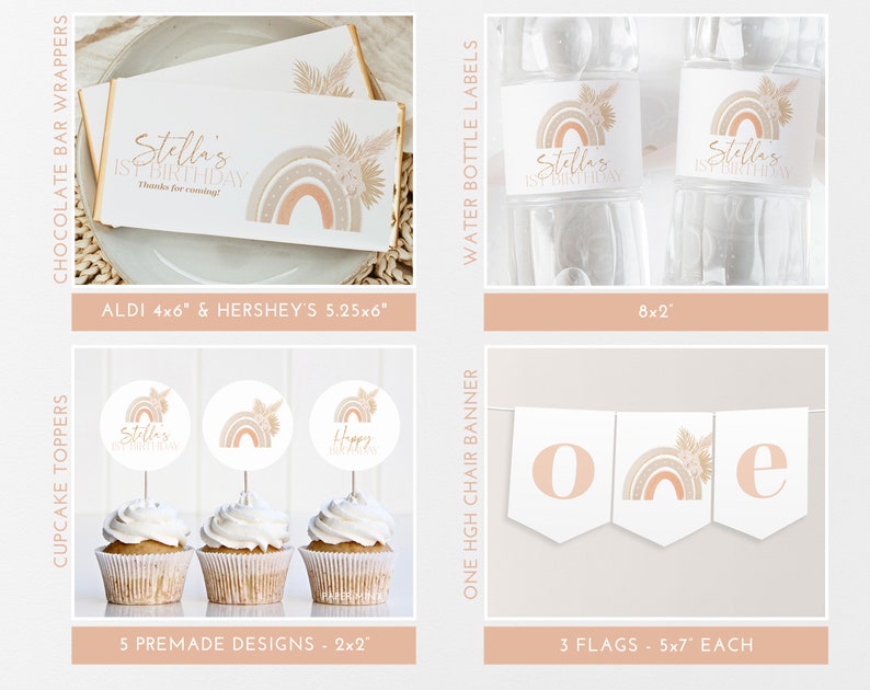 Boho Rainbow Birthday Invitation Bundle Rainbow First - Etsy