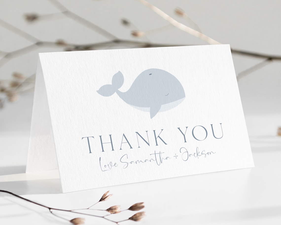 Whale Thank You Card Template, Printable Thank You Card, Whale Baby ...