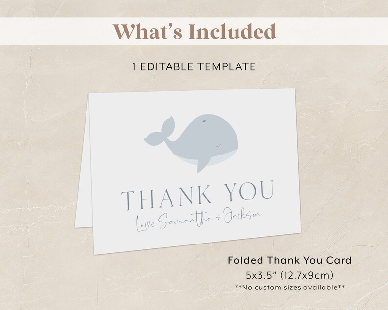 Whale Thank You Card Template, Printable Thank You Card, Whale Baby ...