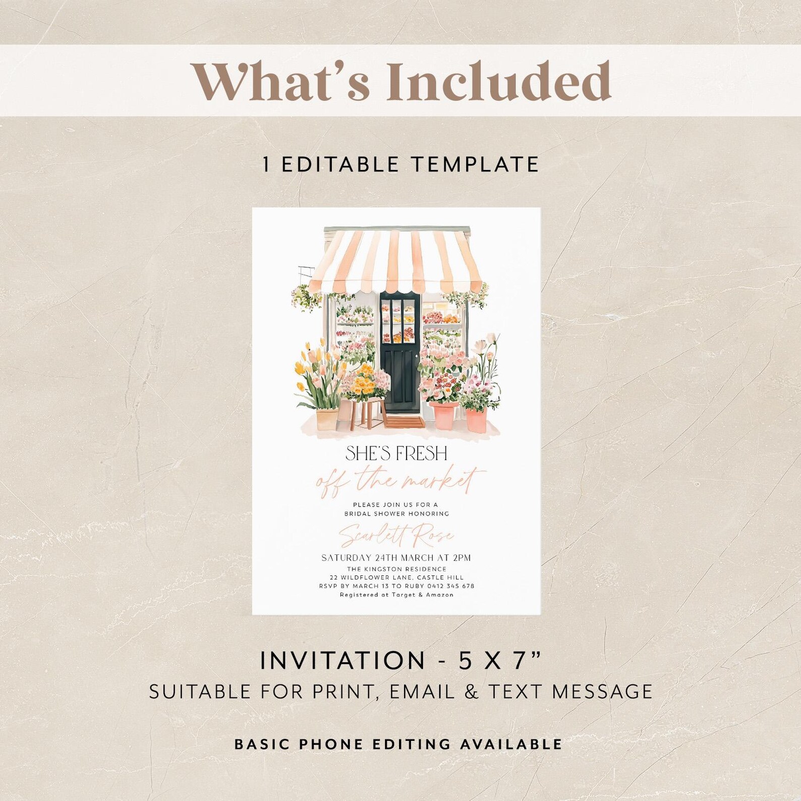 Flower Market Bridal Shower Invitation Template (canva Editable) - Etsy