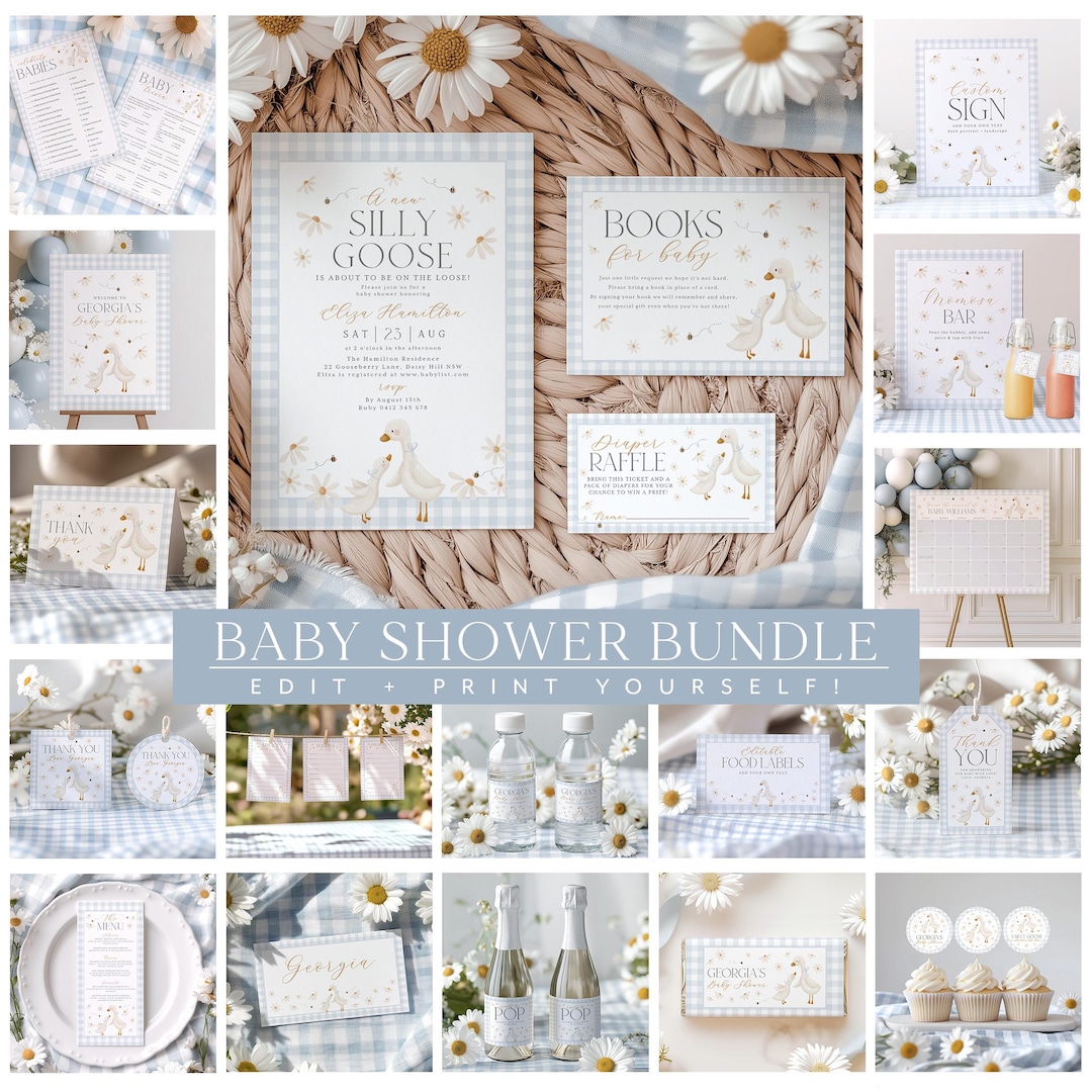 Silly Goose Baby Shower Invitation Bundle, Daisy Geese Baby Shower ...