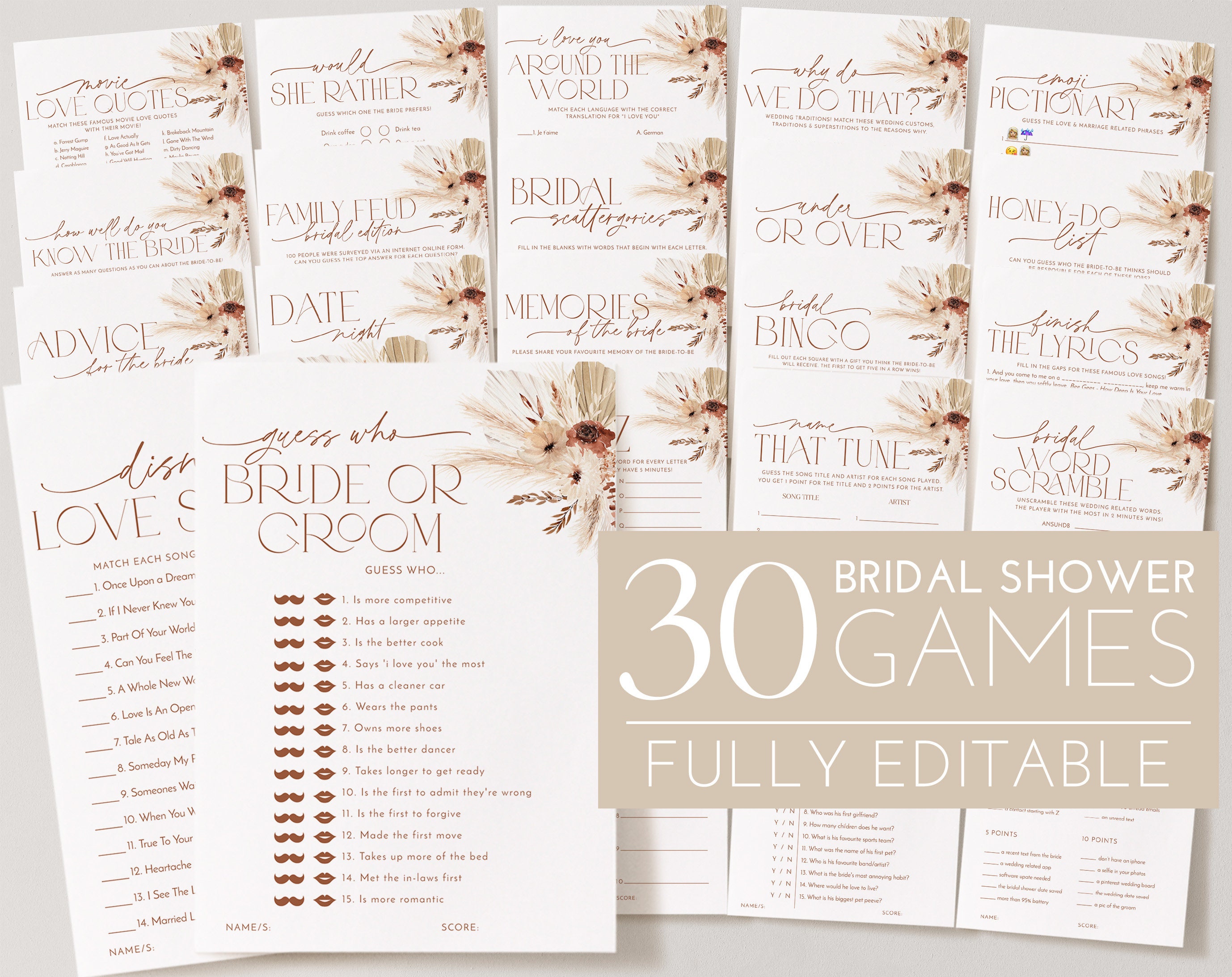 Boho Bridal Shower Games Floral Bridal Shower Editable Games - Etsy