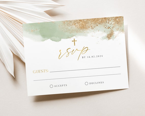 Baptism RSVP Card Sage Green RSVP Card Christening RSVP - Etsy