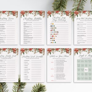 Modern Christmas Games, Printable Holiday Games, Red Flowers, Christmas ...