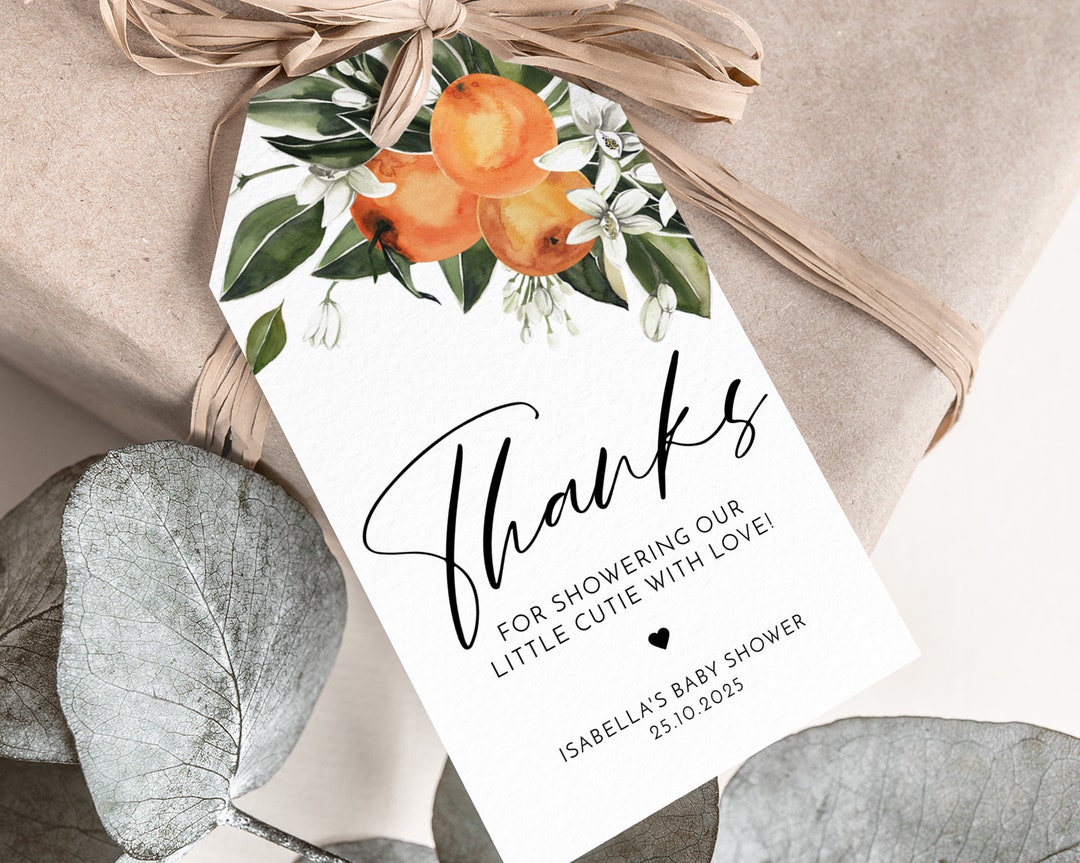 Printable Orange Favor Tags, Little Cutie Baby Shower Favour Tags ...