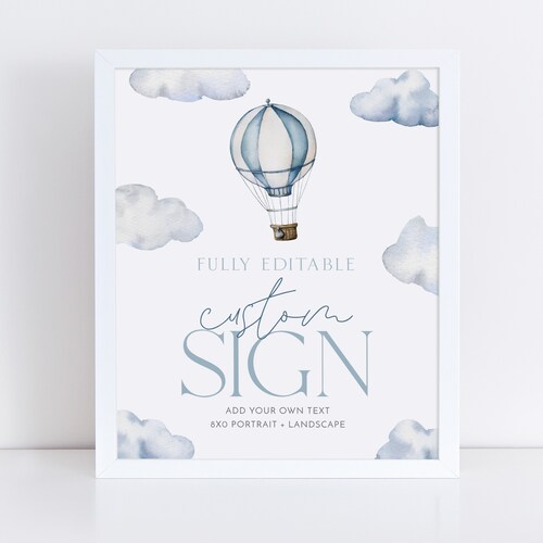 Hot Air Balloon Editable Sign Custom 8x10 Sign Mr Onederful - Etsy