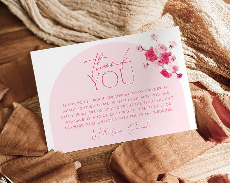Pink Floral Thank You Card Template Printable Thank You Card - Etsy