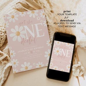 Daisy Birthday Invitation, Onederful Daisy 1st Birthday Invite, 1st ...