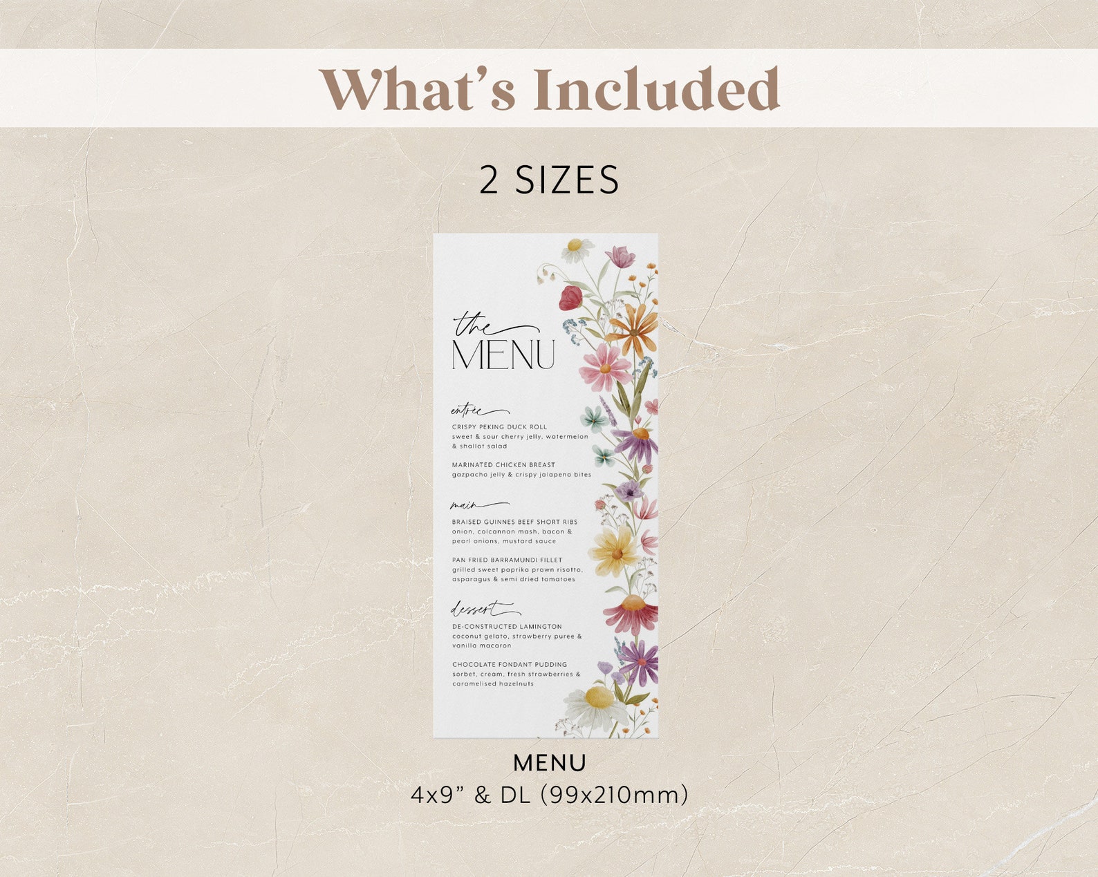 Wildflower Menu Template, Printable Bridal Shower Menu, Flower Menu ...