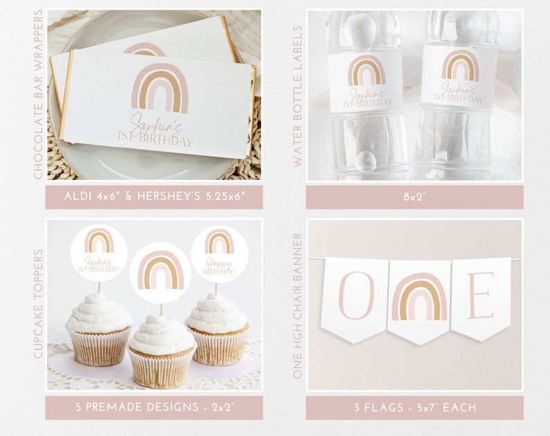 Boho Rainbow Birthday Invitation Bundle Rainbow First | Etsy