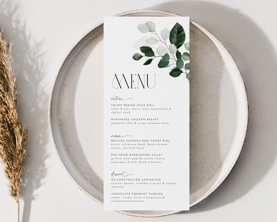 Greenery Menu Template, Printable Bridal Shower Menu, Greenery Menu ...
