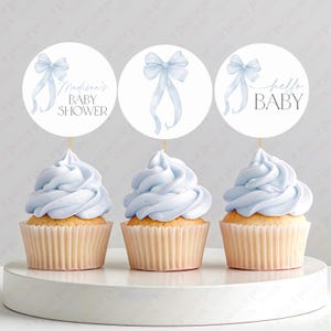 Blue Bow Cupcake Toppers, Blue Bow Baby Shower Cupcake Toppers ...