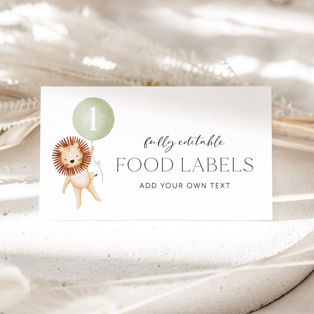 Lion Food Labels, Food Label Card, Food Tent Card, Wild One 1st ...