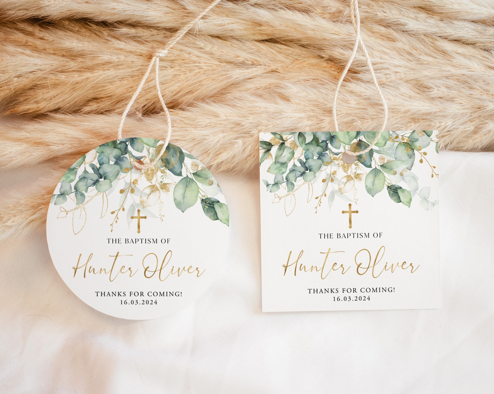 Baptism Favour Tags, Editable Tags, Christening Favor Tags, Greenery ...