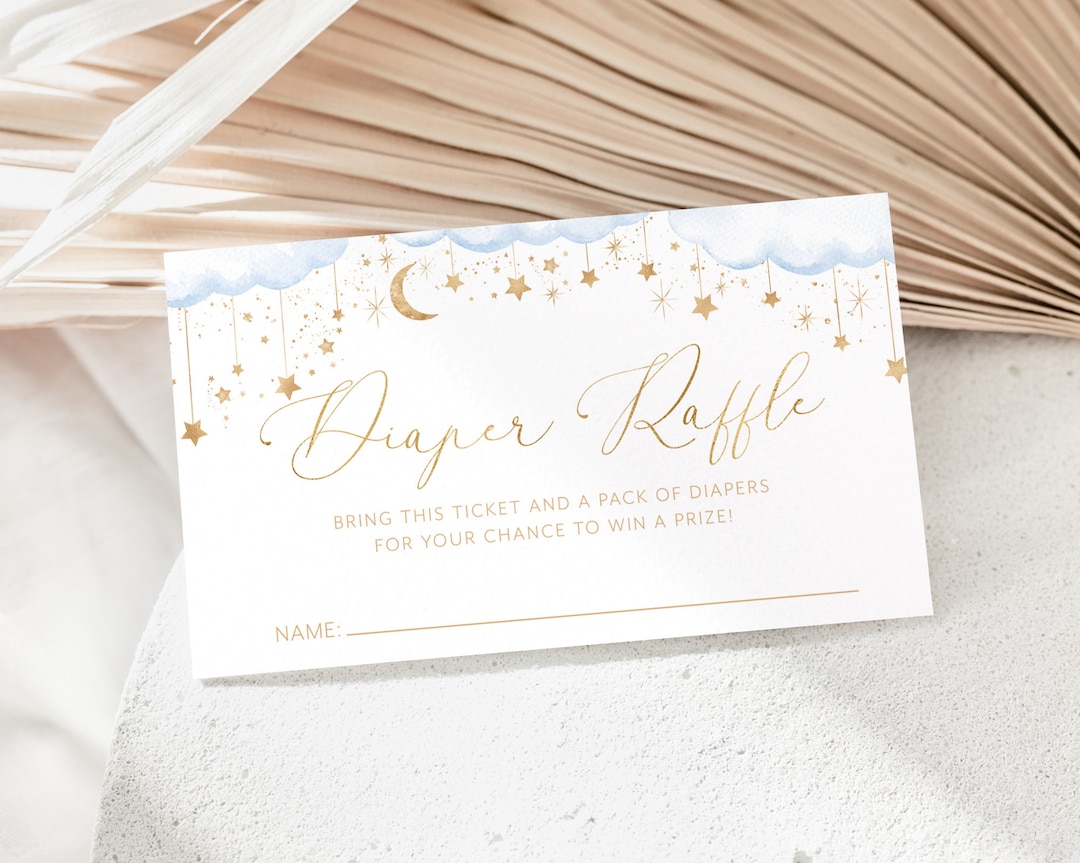 Moon Stars Diaper Raffle Card, Blue Over the Moon Baby Shower Diaper ...