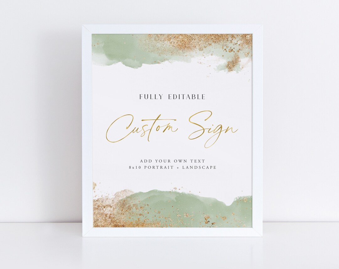 Editable Baptism Sign 8x10, Green and Gold Signs, Christening Signs ...