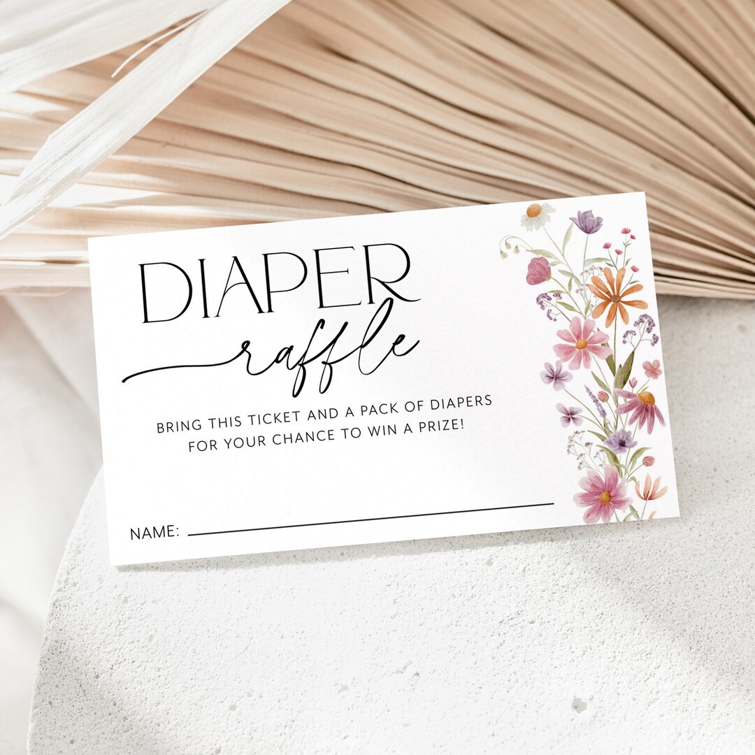Wildflower Diaper Raffle Card, Baby in Bloom Shower Diaper Raffle Card ...